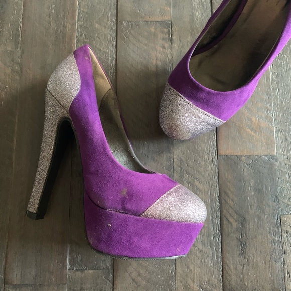 Shoes | Purple Glitter Color Block Platform Heels | Poshmark